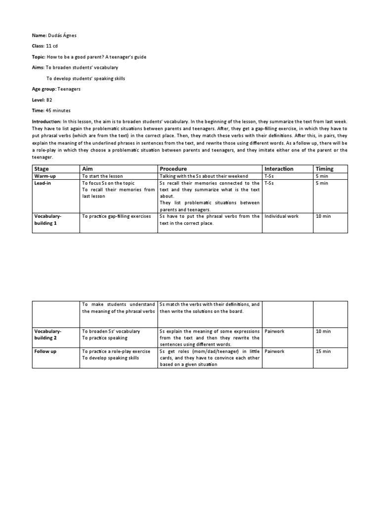 Stage Aim Procedure Interaction Timing | PDF | Phrase | Linguistic ...