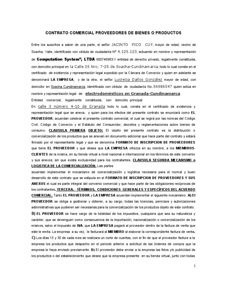 Contrato de Proveedores | PDF | Las compras en línea | Factura