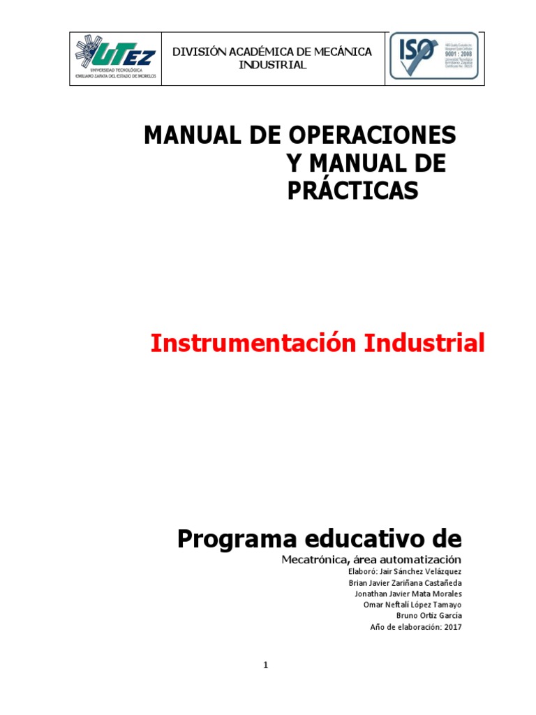 Manual de Instrumentación Industrial | PDF | Engranaje | Herramientas