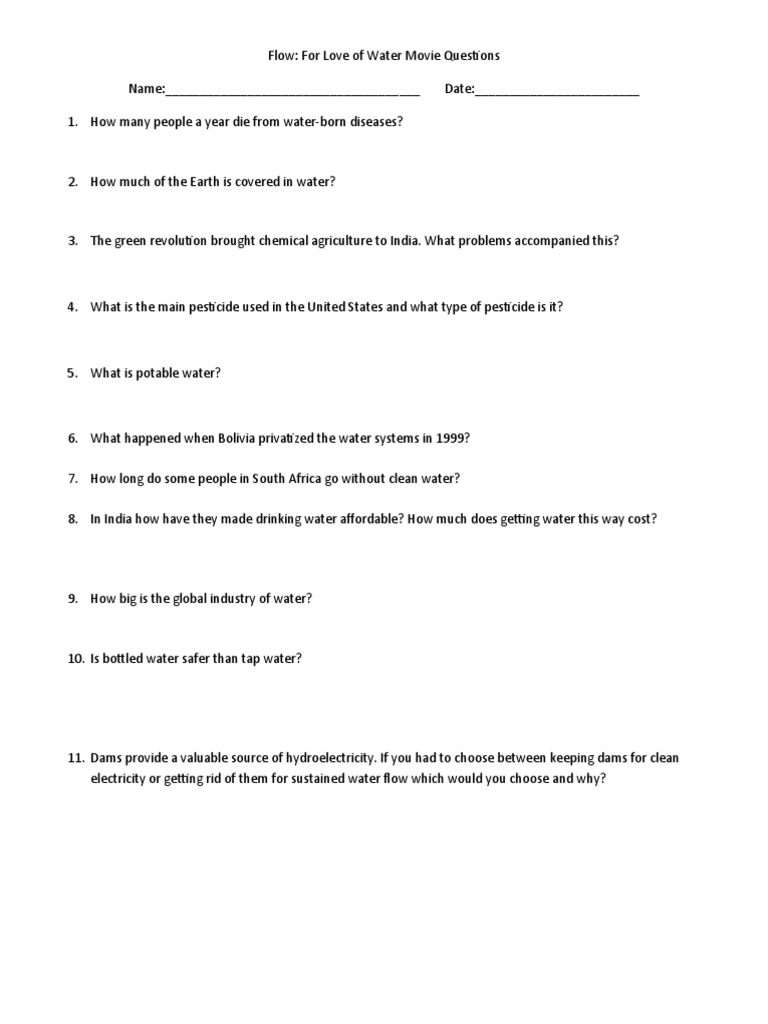 Flow: For Love of Water Questions | PDF | Drinking Water | Water