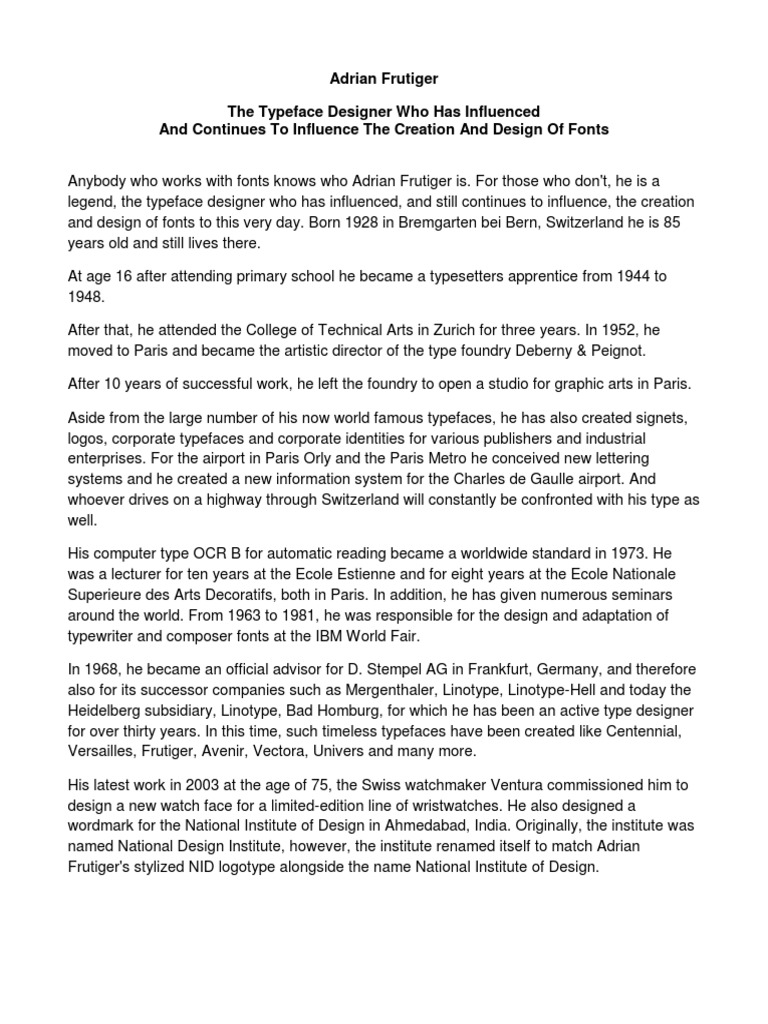 Adrian Frutiger - The Typeface Designer Who Has Influenced and ...