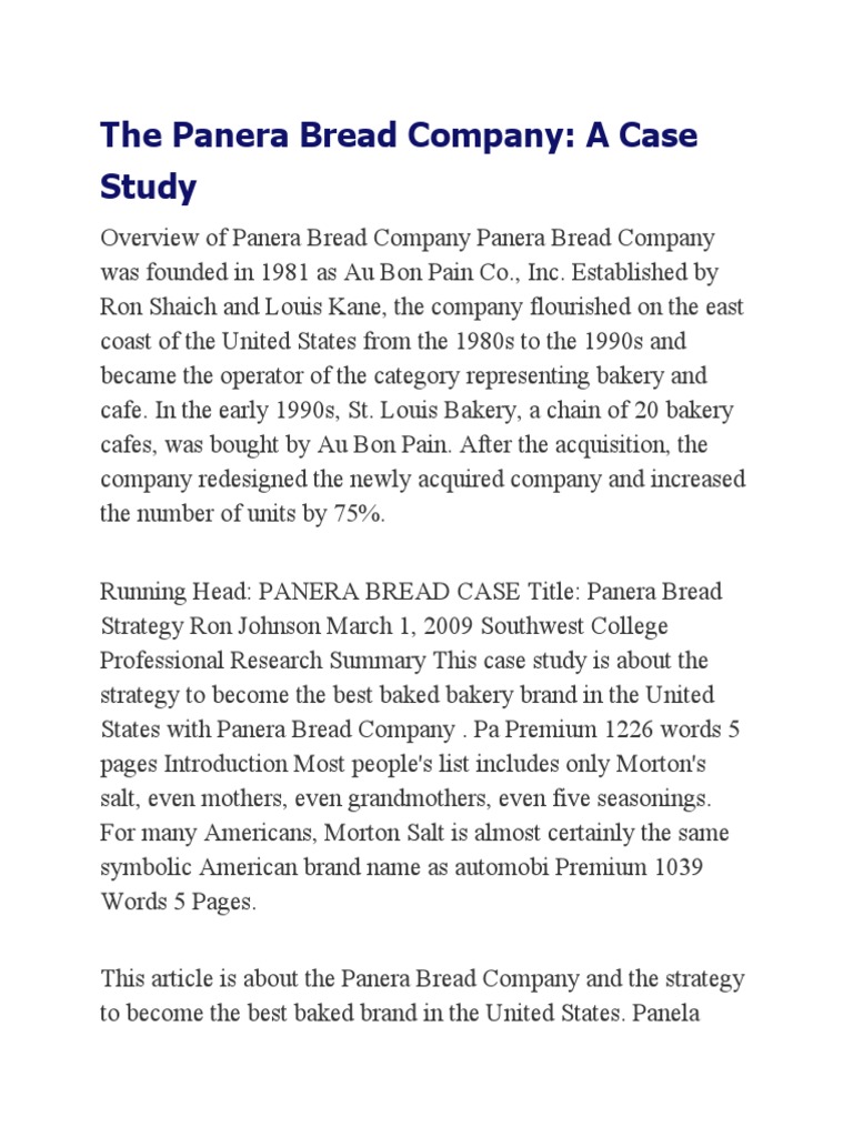 The Panera Bread Company: A Case Study | PDF