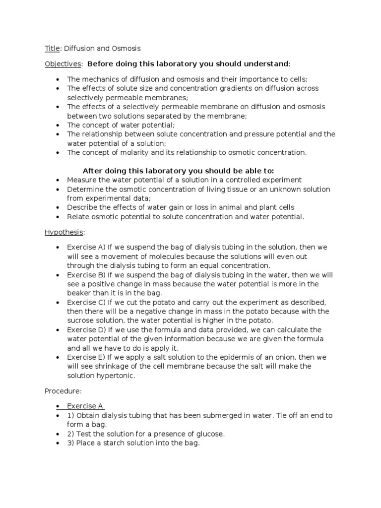 AP Bio Lab 1 | PDF | Osmosis | Physical Sciences