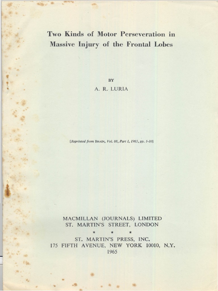 Two Kinds of Motor Perseveration in Massive Injury of Frontal Lobes PDF ...