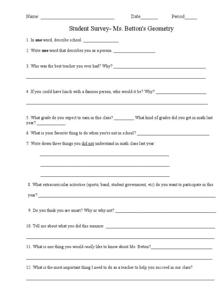 Student Survey for Geometry Class | PDF | Career & Growth
