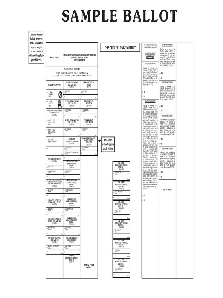 2020 General Election Madison County Sample Ballot | PDF | Judge | Alabama