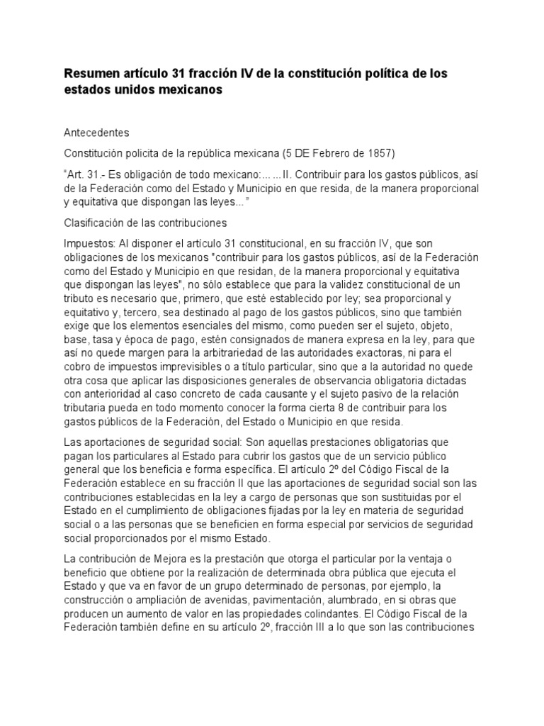 Resumen Del Articulo 31 Fraccion IV | PDF | Virtud | Gobierno