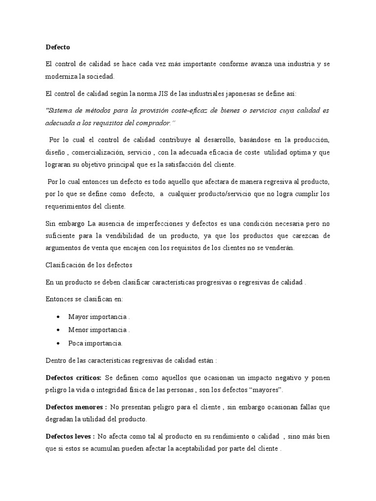 Clasificación de Defectos de Calidad | PDF | Cliente | Calidad (comercial)