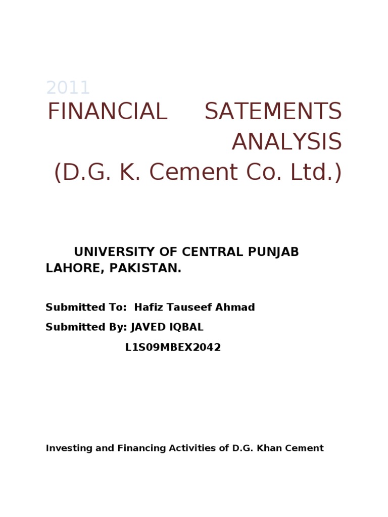 Financial Satements Analysis (D.G. K. Cement Co. LTD.) : University of ...