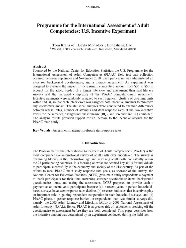 Programme For The International Assessment of Adult Competencies U.S ...