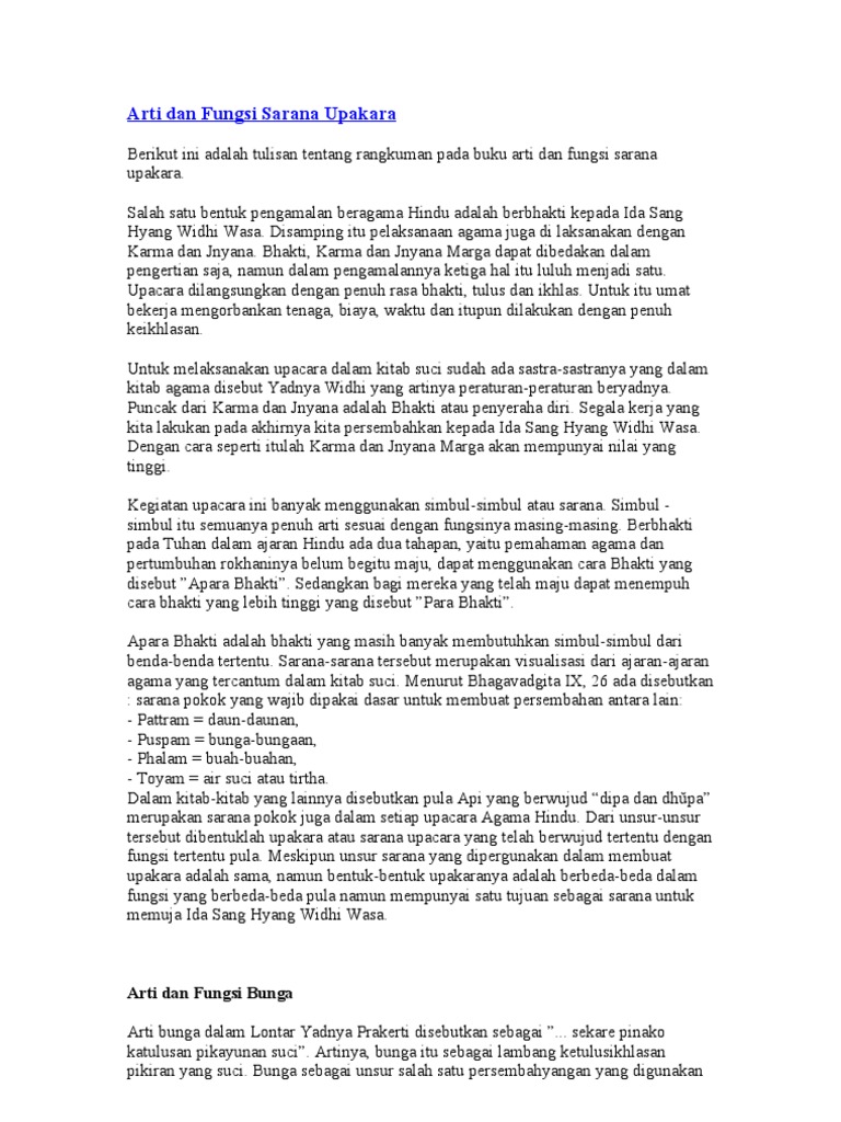 Arti Dan Fungsi Sarana Upakara | PDF
