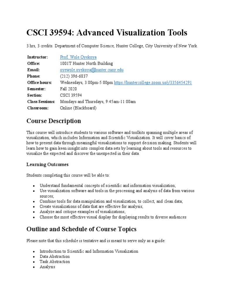 CSCI 39594: Advanced Visualization Tools: Course Description | PDF | Visualization (Graphics ...