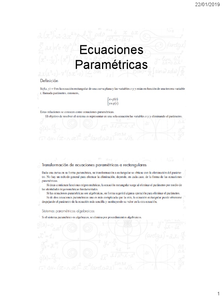 Ecuaciones Parametricas | PDF | Curva | Pendiente