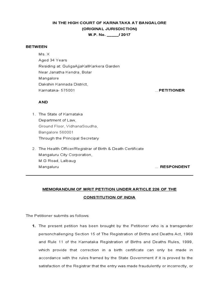 Sample Writ | PDF | Transgender | LGBTQIA+ Studies