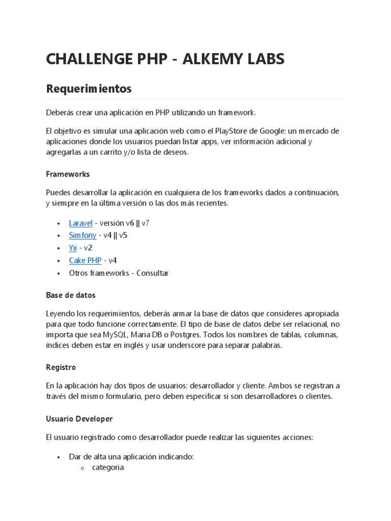 Challenge PHP - Alkemy Labs | PDF | Bases de datos | Aplicación movil