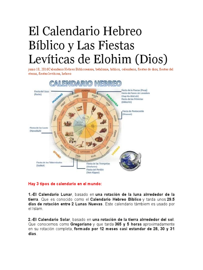 El Calendario Hebreo Bíblico y Las Fiestas Levíticas de Elohim | PDF ...