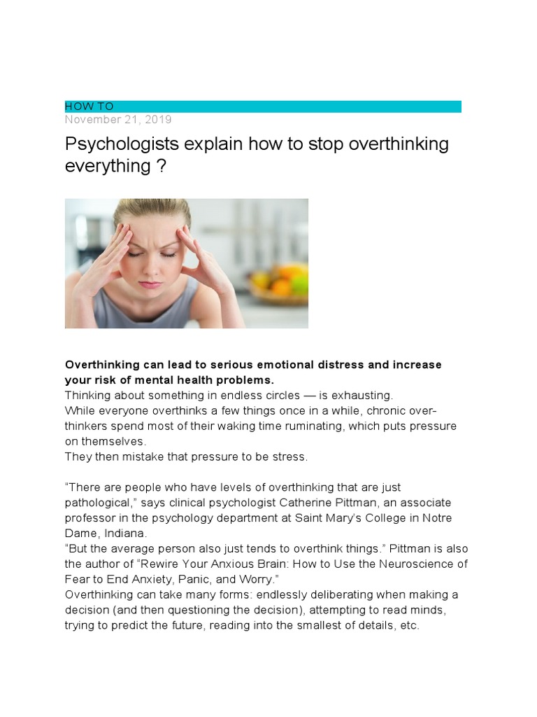 Overcoming Chronic Overthinking Strategies | PDF | Anxiety | Thought