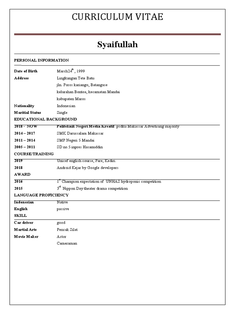 Syaifullah CV | PDF