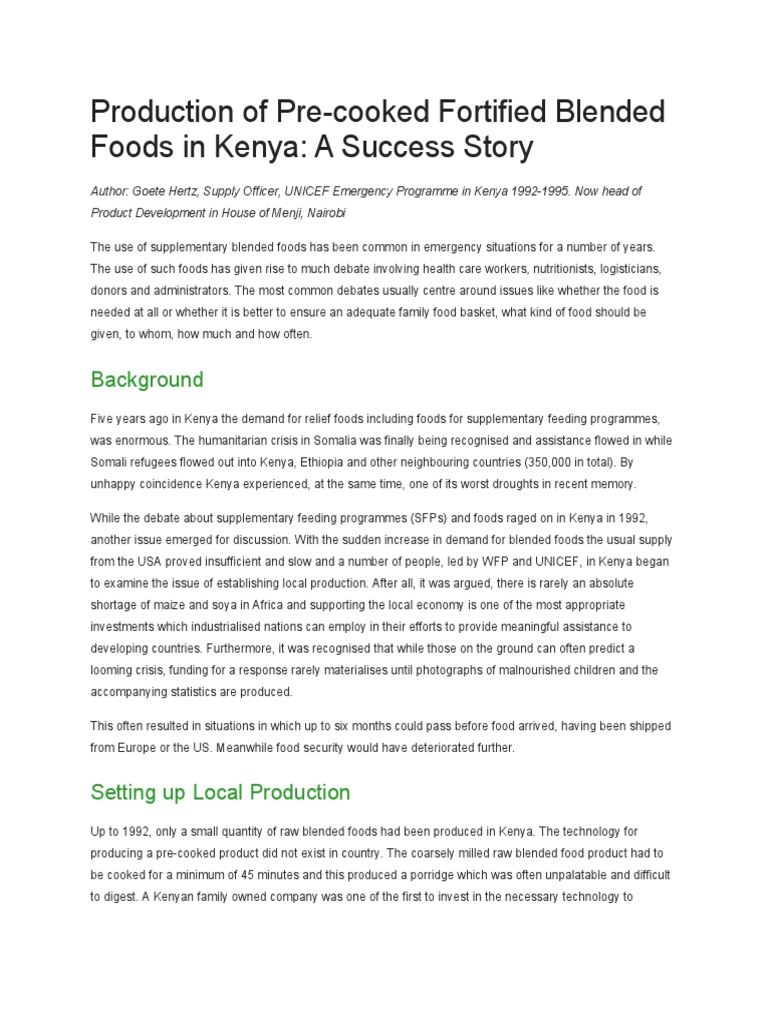 A Success Story: Local Production of Pre-cooked Fortified Blended Foods ...