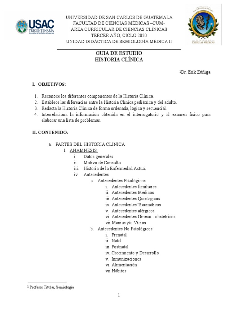 Guía Historia Clínica PDF | PDF | Historial médico | Examen físico