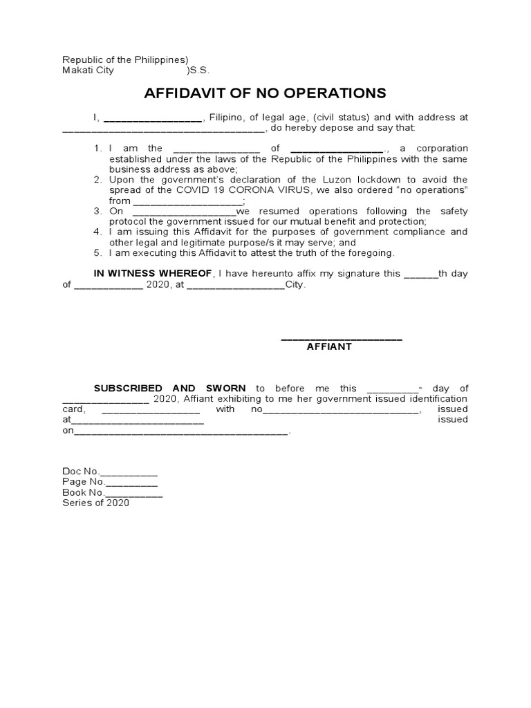 Affidavit of No Operations - SAMPLE | PDF