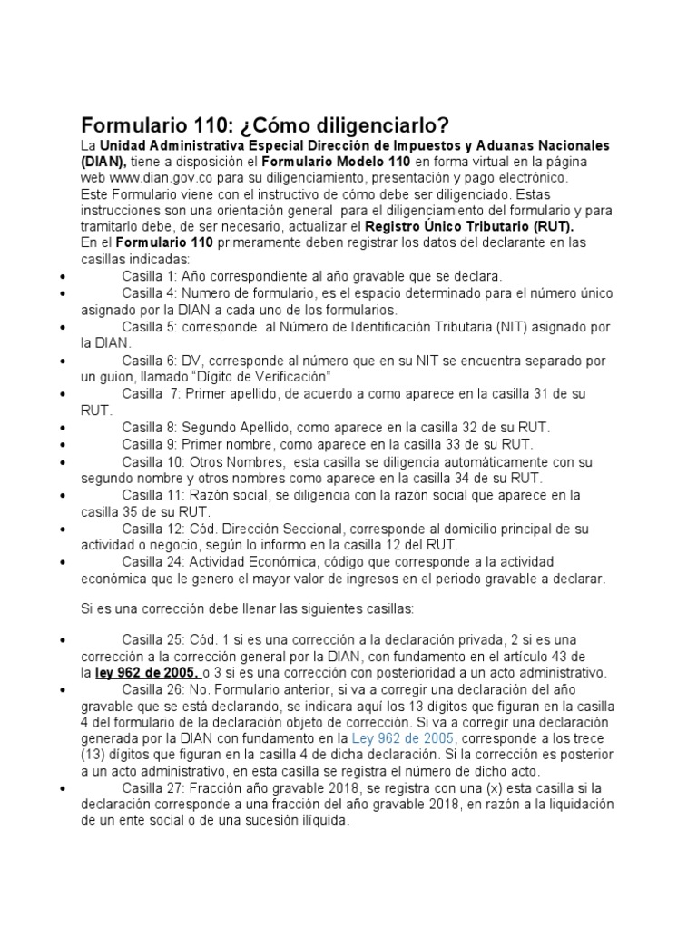 Instructivo para Diligenciar Formulario 110 | PDF | Pagos | Gobierno