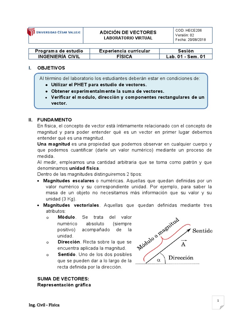 Laboratorio #01 - VECTORES (DEFINITIVO) | PDF | Vector Euclidiano | Álgebra lineal