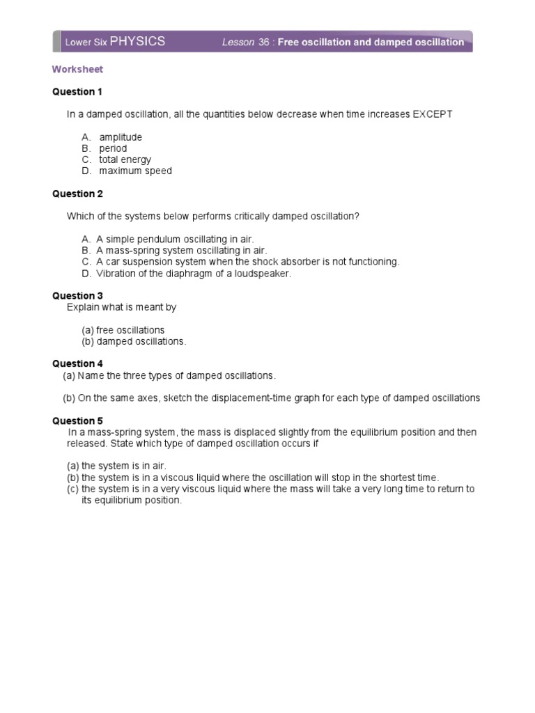 Damped Oscillation Worksheet | PDF | Science & Mathematics