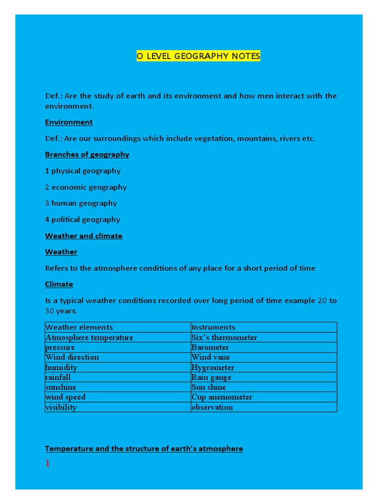 O Level Geography Notes Physical Notes | PDF | Atmosphere Of Earth ...