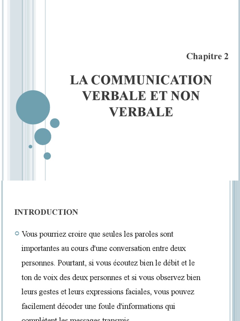 Cours Communication Verbale Et Non Verbales | PDF | Communication non verbale | la communication