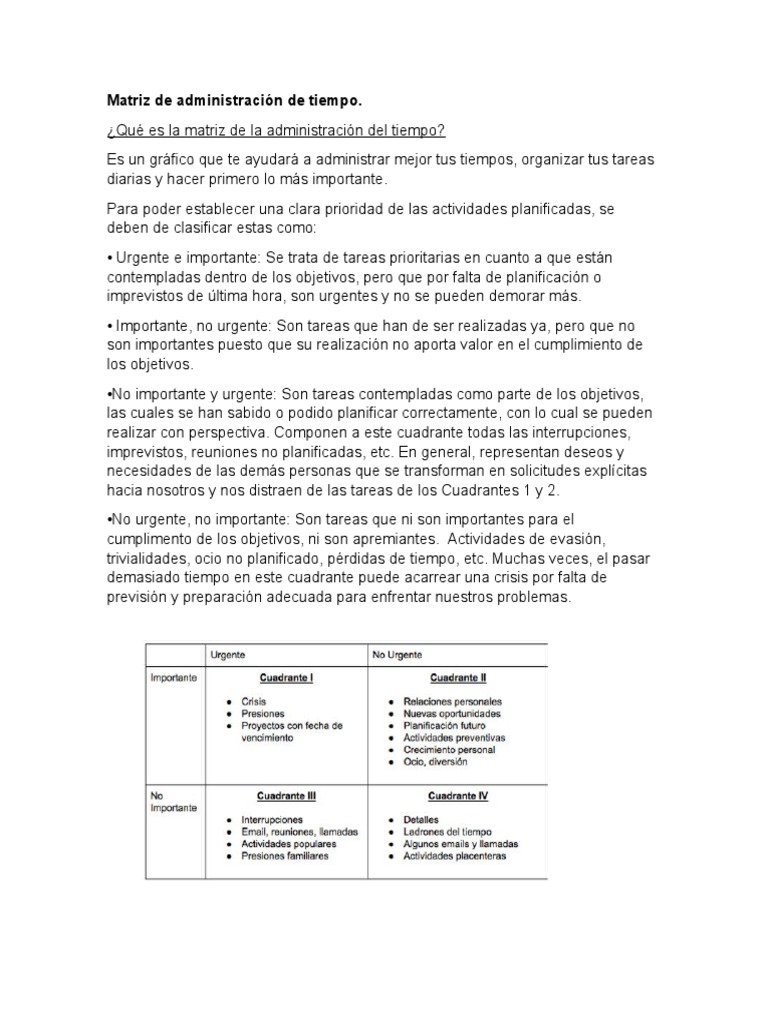 Matriz de Administración de Tiempo | PDF