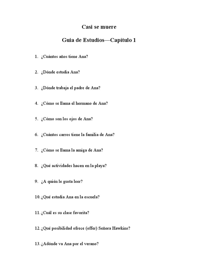 Casi Se Muere Study Guide Chapter 1 | PDF | Artes del Lenguaje y ...