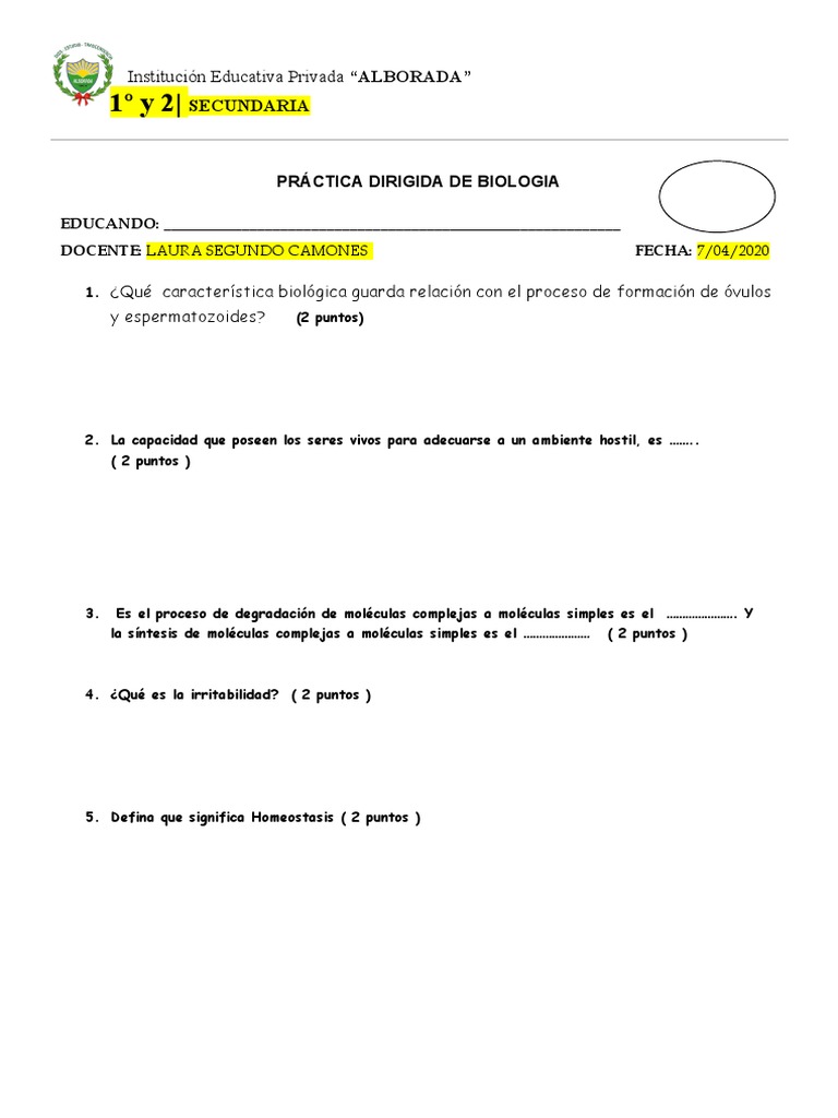 PRÁCTICA DIRIGIDA DE BIOLOGIA 1 y 2 Seres Vivos | PDF