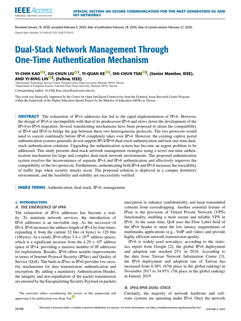 Dual-Stack Network Management Through One-Time Authentication Mechanism | Download Free PDF | I ...