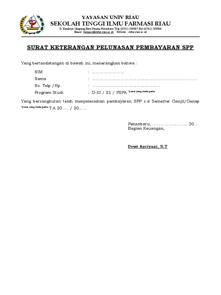 Surat Keterangan Pelunasan SPP | PDF