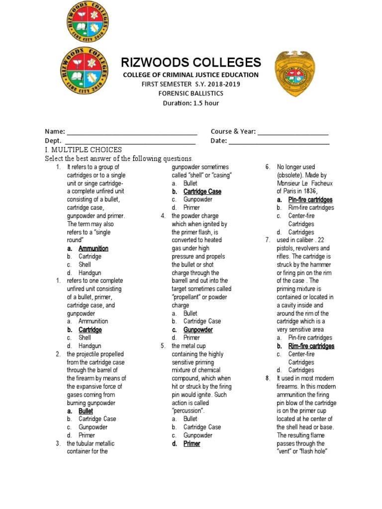 Questions Answer Ballistics | PDF | Cartridge (Firearms) | Bullet
