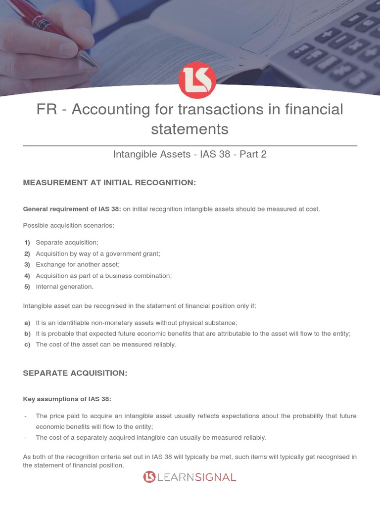 FR - Accounting For Transactions in Financial Statements: Intangible ...