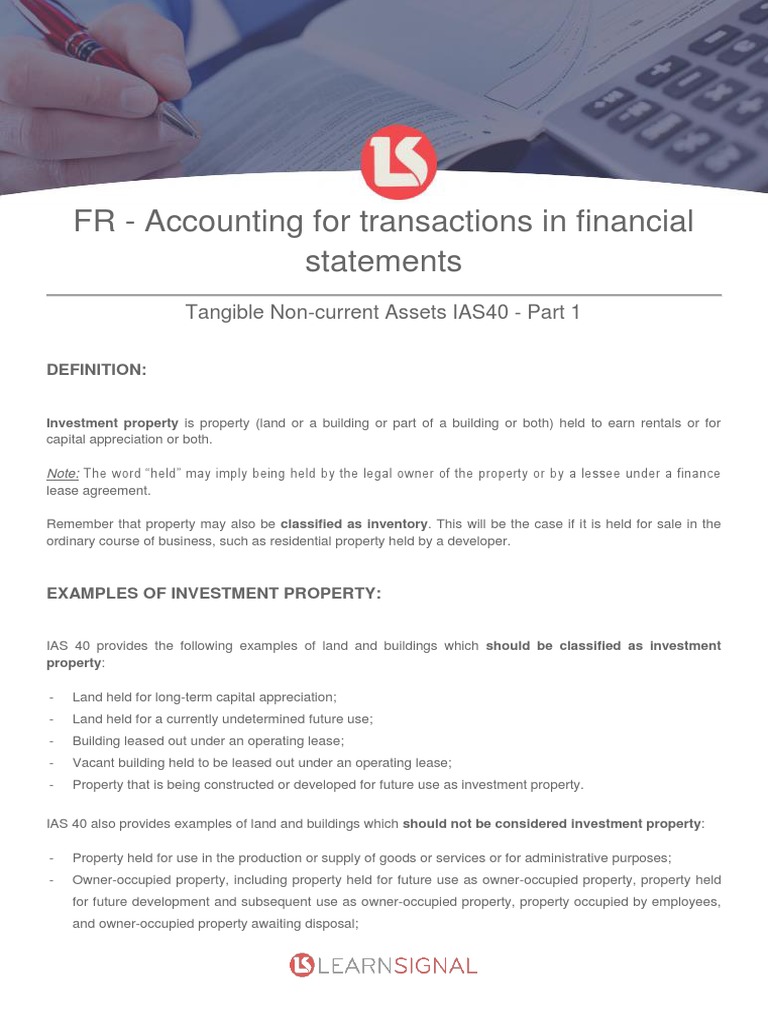 FR 07 Tangible Non-Current Assets IAS40 - Part 1 Notes | PDF | Lease ...