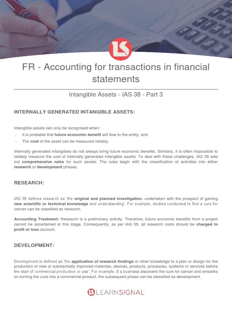FR - Accounting For Transactions in Financial Statements: Intangible ...
