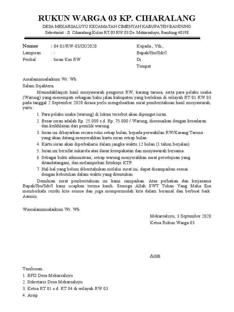 Surat Pemberitahuan Iuran | PDF