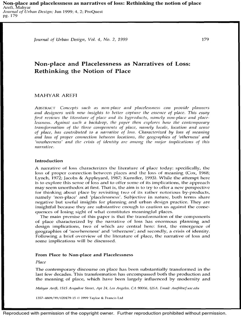 Non-Place and Placelessness As | PDF