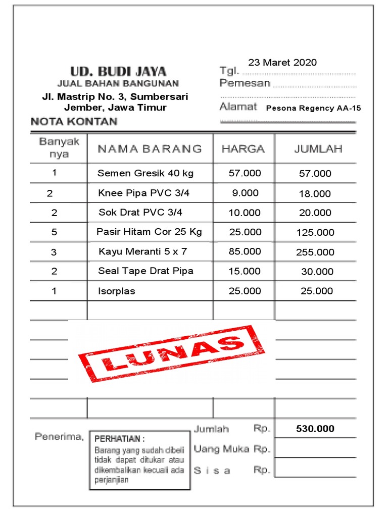 Nota Penjualan Toko Bangunan | PDF