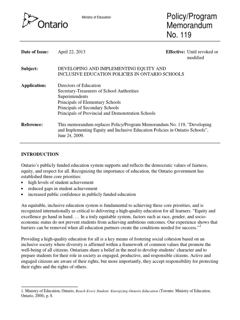 Policy/Program Memorandum No.: Date of Issue: Effective: Until Revoked ...