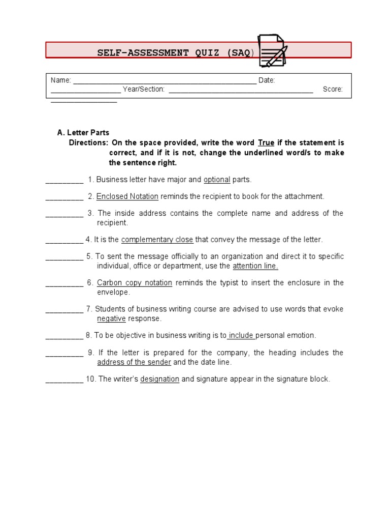 Self-Assessment Quiz (Saq) | PDF | Business