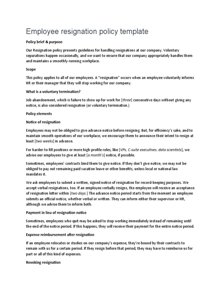 Employee Resignation Policy Template | Download Free PDF | Sick Leave ...