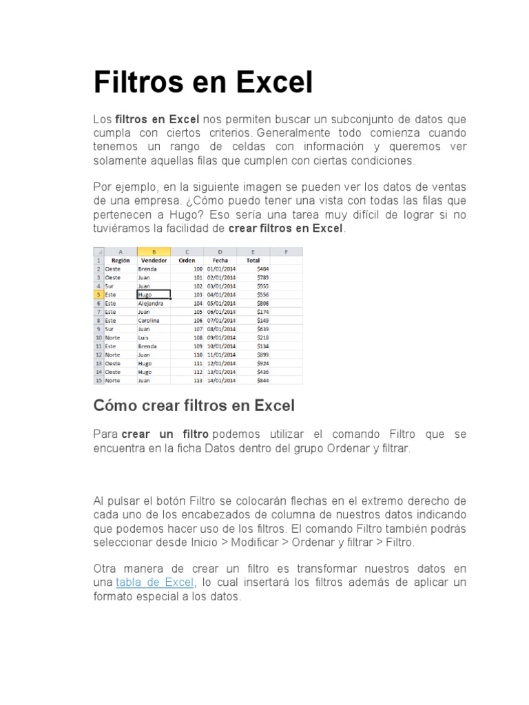 Filtros en Excel | PDF | Microsoft Excel | Información