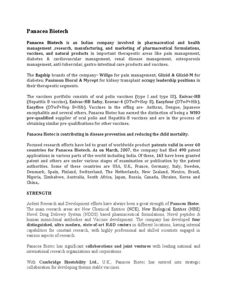 Panacea Biotech: Panacea Biotech Is An Indian Company Involved in ...