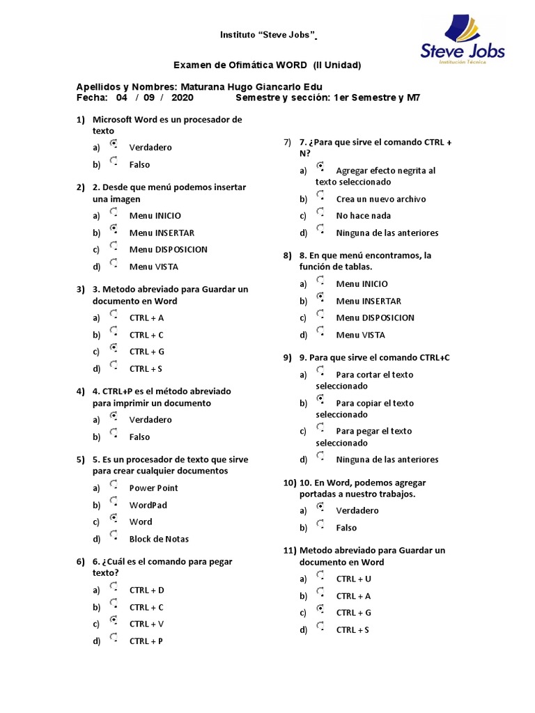 Examen de WORD | PDF | Microsoft Word | Software
