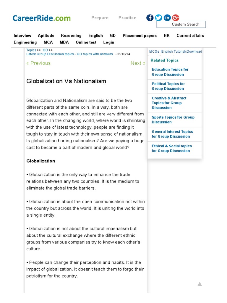 Globalization Vs Nationalism PDF | PDF | Globalization | Nationalism