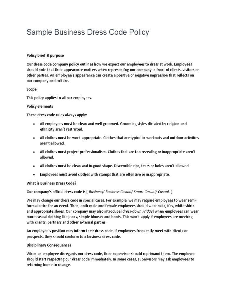 Sample Business Dress Code Policy | PDF